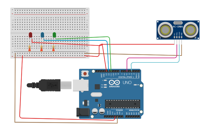 Circuit design sensor ultrasonido | Tinkercad