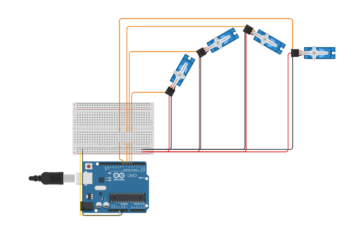 Circuit Design Robot Arm 4 Motor Servo Tinkercad