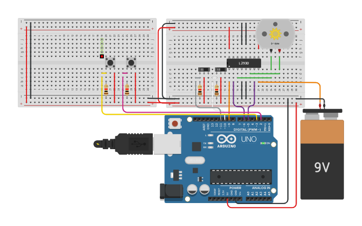 Circuit design 1 PWM/ Motor DC / L293 /Enable - Tinkercad