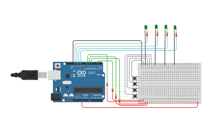 Circuit design Ejercicio 1 Arduino - Contador Secuencial - Tinkercad