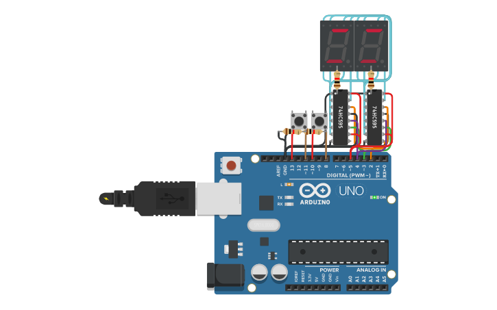 Circuit design two digit 7-segment display using 8-bit shiftregister ...
