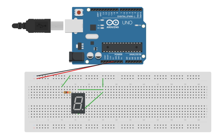 Circuit design seven segment display - Tinkercad