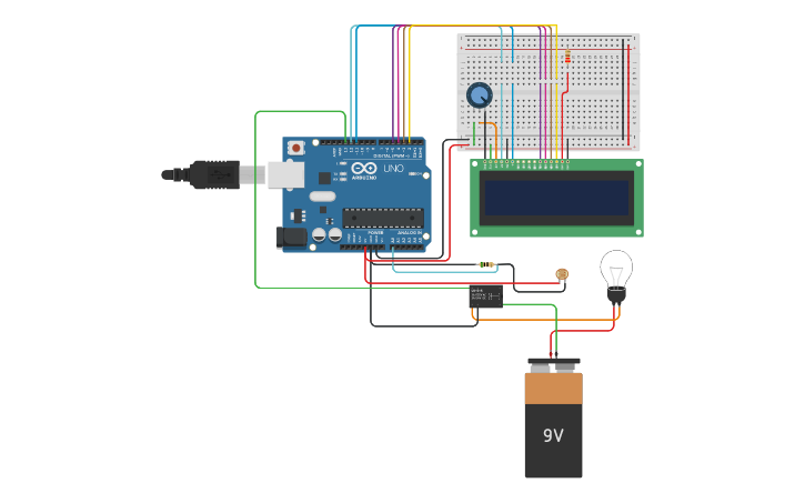 Circuit design Tugas 2 Relay dan LCD - Tinkercad