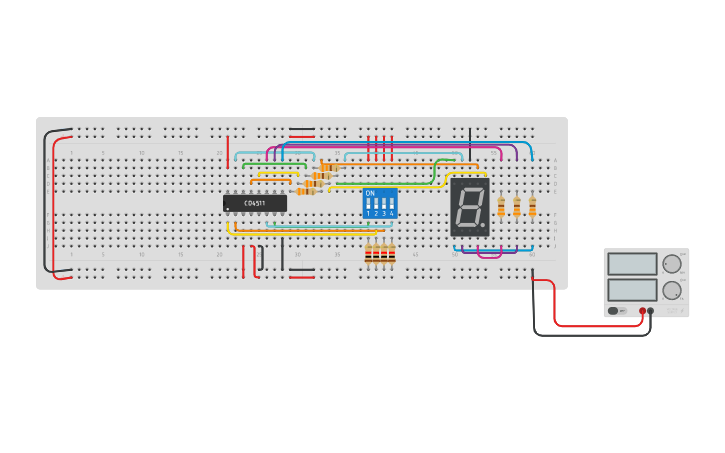 Circuit design BCD to Seven segment - Tinkercad