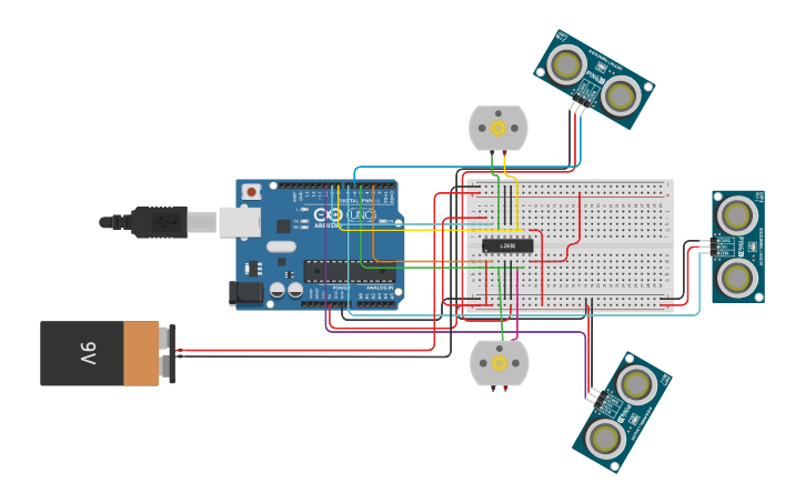 Circuit design Arduino Motores e sensores - Tinkercad