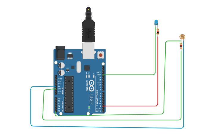 Circuit design BLINKING LED USING PHOTORESISTOR - Tinkercad