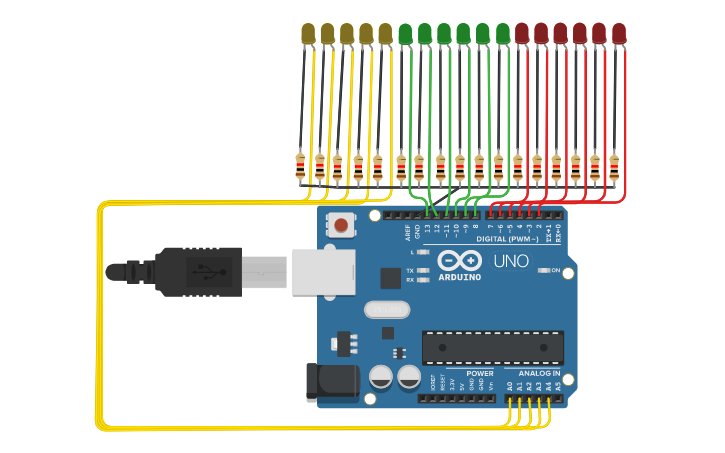 Circuit design binary clock - Tinkercad