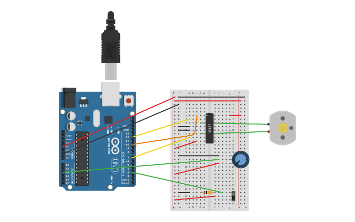 Circuit design Control de un Motor CC | Tinkercad
