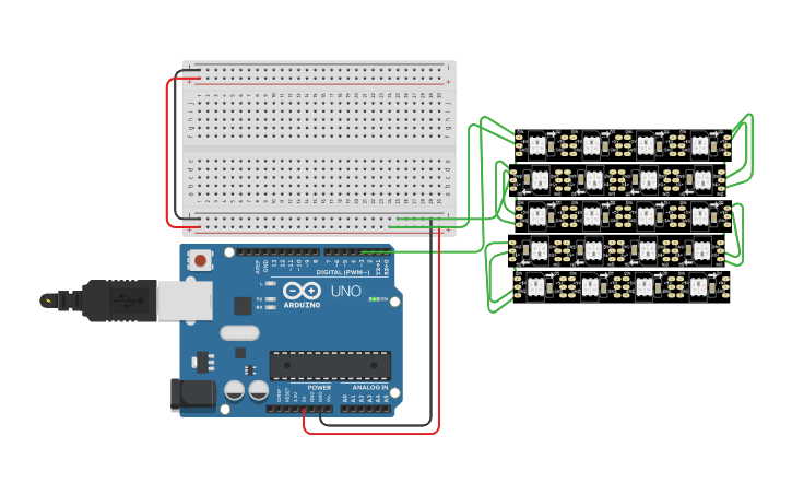 Circuit design NeoPixel tiras multiples - Tinkercad