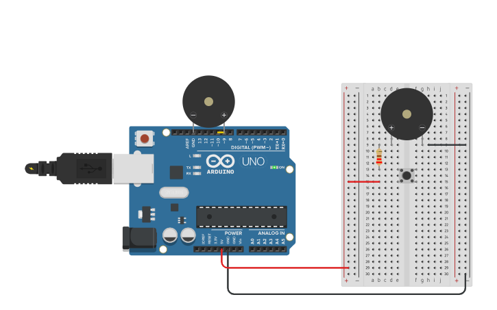 Circuit design 4. Passive Buzzer and Active Buzzer - Tinkercad