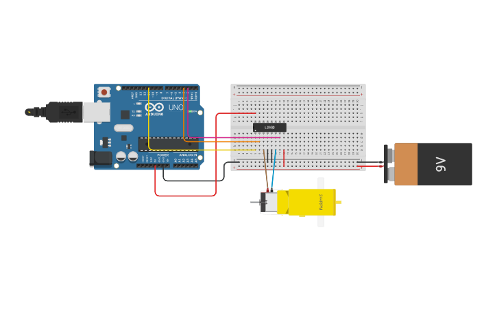 Circuit design Prática 5 - Motor DC - Tinkercad