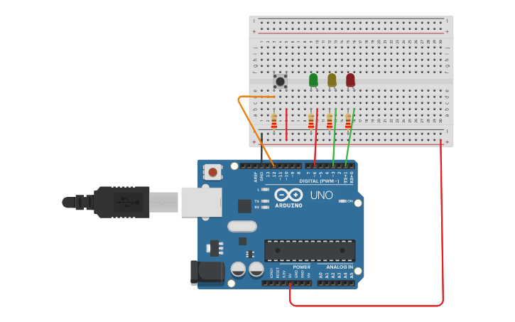 Circuit design semaforo con pulsador - Tinkercad