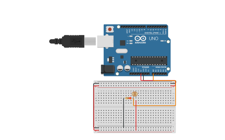 Circuit design 04 - Using LDR (LED) | Tinkercad