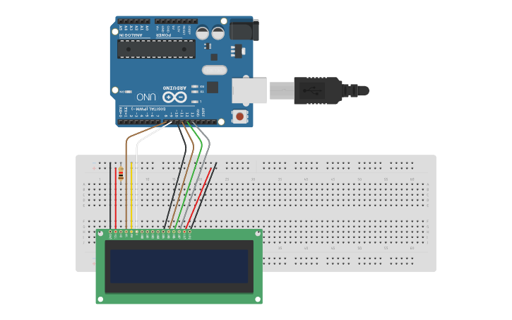 Circuit design Esquema de conexiones pantalla LCD 1602 A - Tinkercad