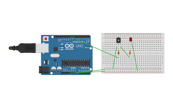 Circuit design Arduino Uno transistor controlling an LED - Tinkercad