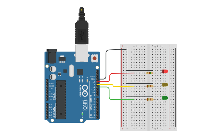 Circuit design Projeto Semáforo Simples | Tinkercad