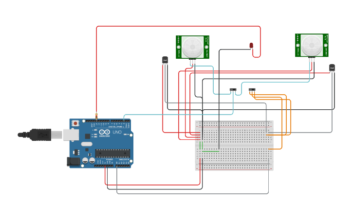 Circuit design Monitor two rooms | Tinkercad