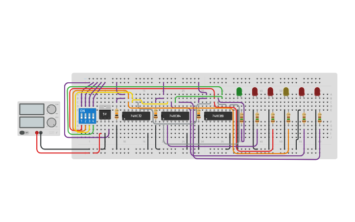 Circuit design Projeto Mack DIP switch 4 vias na protoboard | Tinkercad