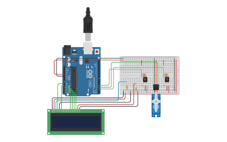 Circuit design Microcontroller-based Smart Parking Lot System | Tinkercad