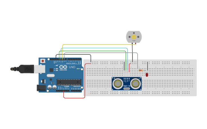 Circuit design Arduino sensor con motor y led, Alexander Alvarado | Tinkercad
