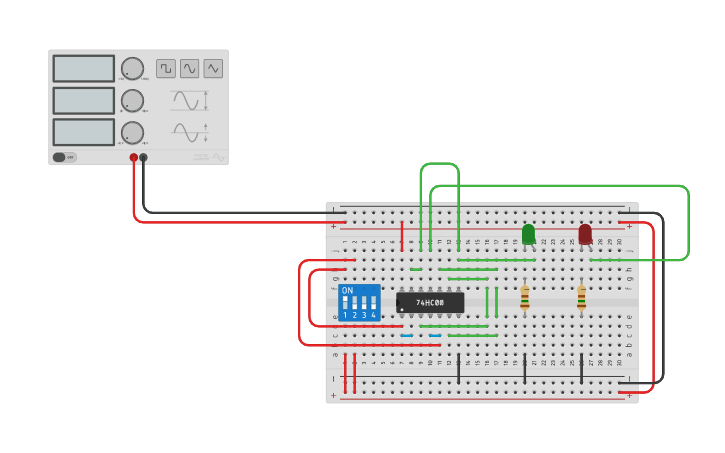 Circuit design 74HC00 Sinaleira | Tinkercad