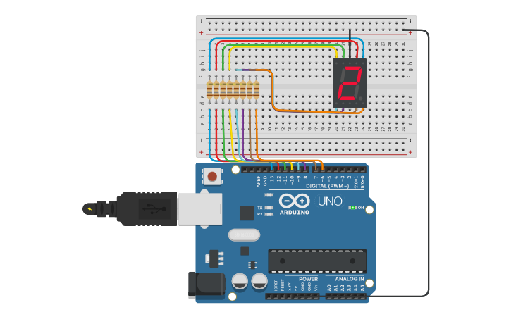 Circuit design Display a 7 segmenti | Tinkercad