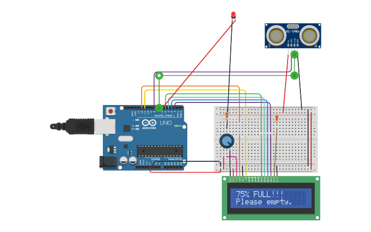 Circuit design Smart Waste Management System - Tinkercad
