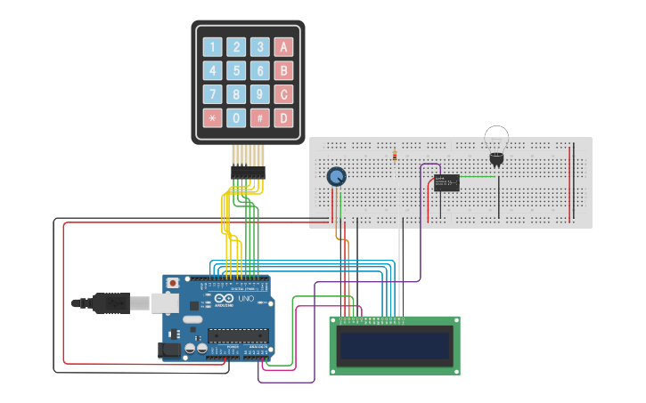 Circuit design 5 Arduino + LCD + Teclado + Relé - Tinkercad