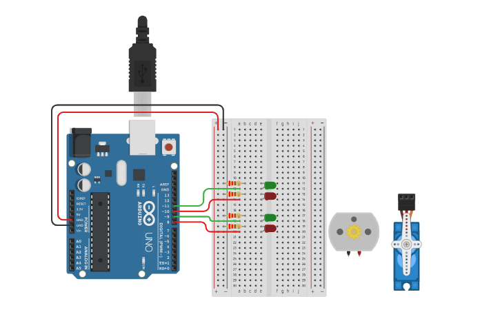 Circuit design "Robot Steering" with Functions - starter circuit - Tinkercad