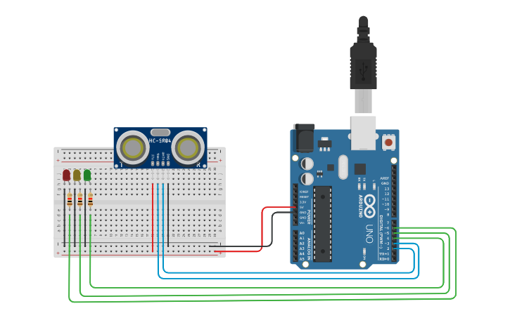 Circuit design Ultrasonic Sensor Basic (Fall 2021) | Tinkercad