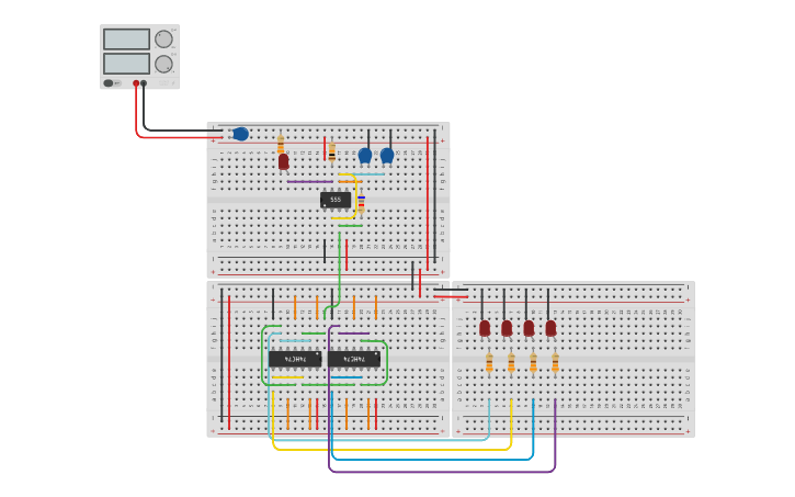 Circuit design Copy of Asynchronous Counter with Flip Flop D (4 BITS) | Tinkercad