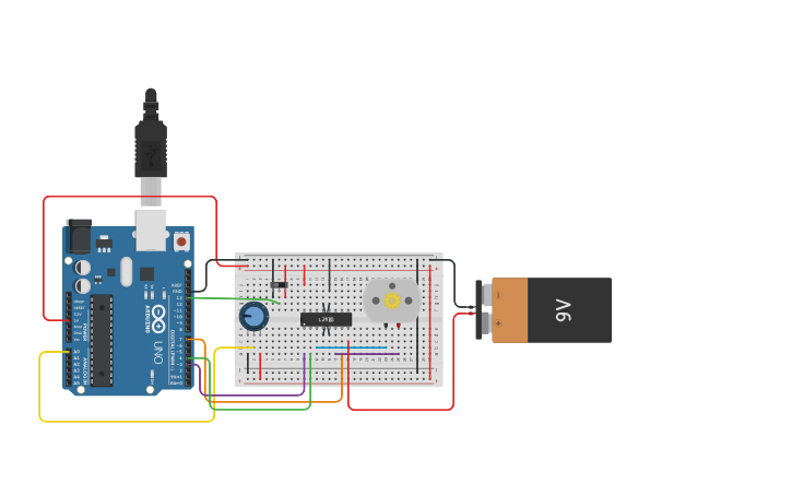 Circuit design Control de giro de motor con L293D - Tinkercad