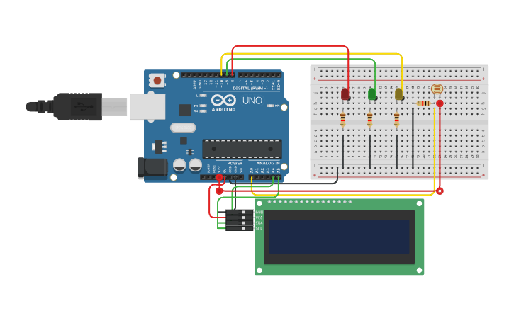 Circuit design LDR LCD | Tinkercad