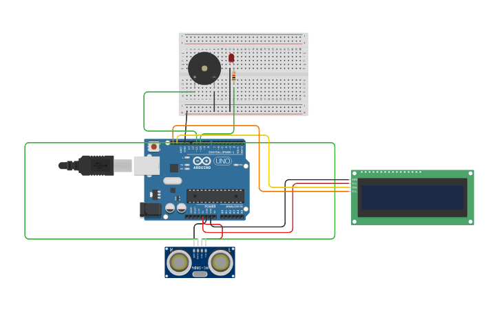 Circuit design Program 7: Ultrasonic Distance Sensor - Tinkercad