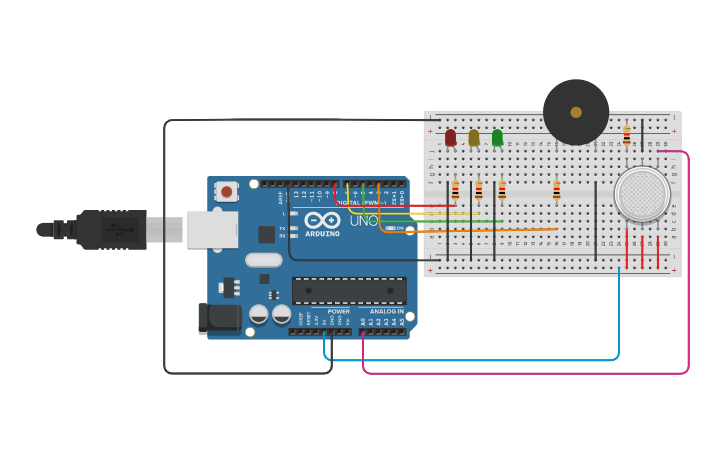 Circuit design smoke senser - Tinkercad