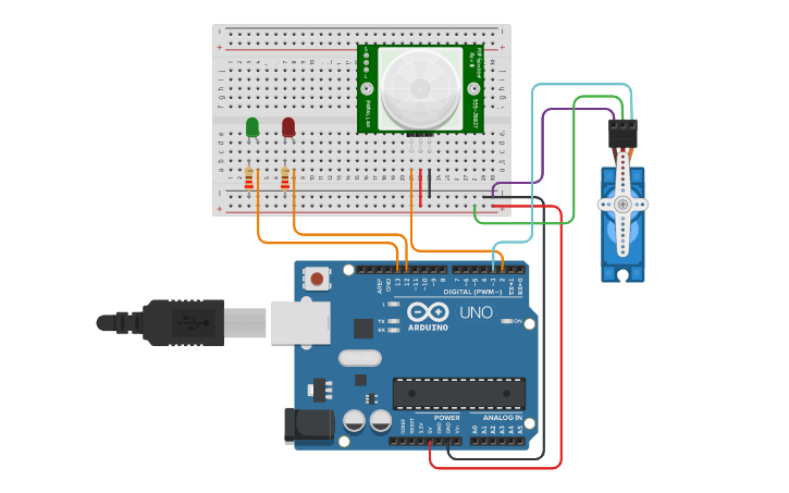 Circuit design Sensor Gerak PIR - Tinkercad Circuit design Sensor Gerak PIR - Tinkercad