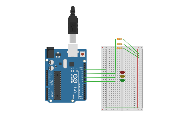 Circuit design Semáforo; arduino - Tinkercad