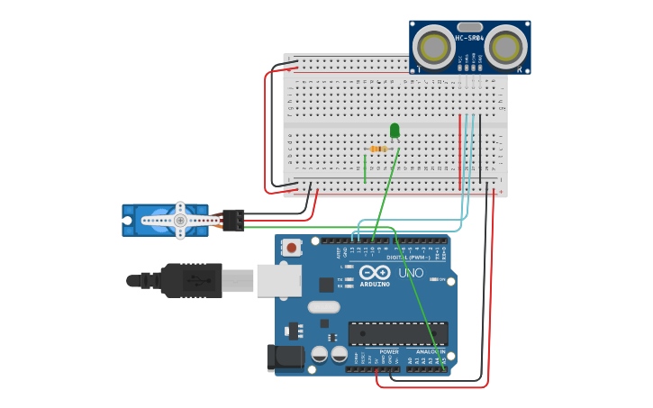 Circuit Design Copy Of Ultrasonic Sensor Servo Rgb Tinkercad