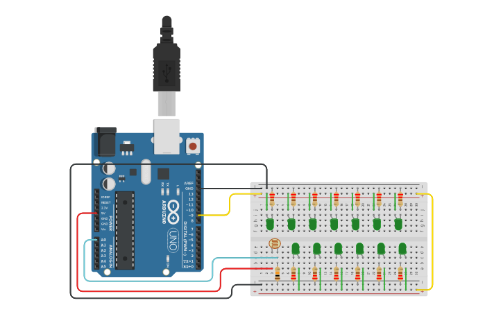 Circuit design Fade PWM LDR LED - Tinkercad