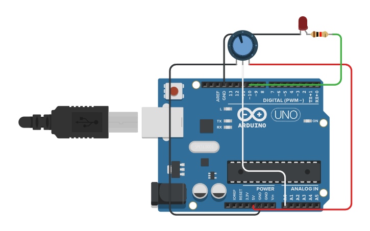 Circuit design Potentiometer with Map function - Tinkercad