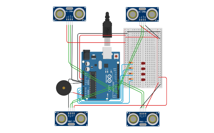 Circuit design Ultrasonic car - Tinkercad