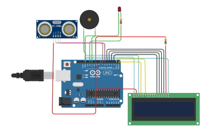 Circuit design Pomiar Odległości - Tinkercad