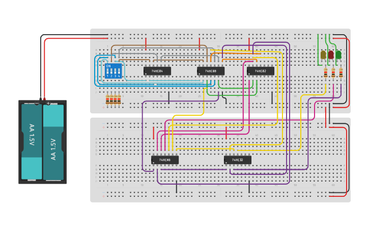 Circuit design 2-bit magnitude Comparator - Tinkercad