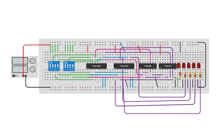 Circuit design 4 BIT BCD ADDER - Tinkercad
