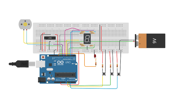 Circuit design Copy of Contador descendente con 7 segmentos con Arduino - Tinkercad