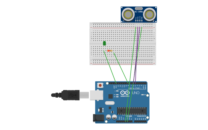 Circuit design distance sensor - Tinkercad