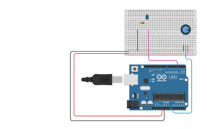 Circuit design BLOCK_Dimmer_ Arduino use Potentiometer - Tinkercad