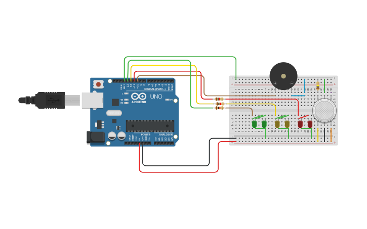 Circuit design PRACTICA SENSOR DE GAS Y DE NIVEL - Tinkercad