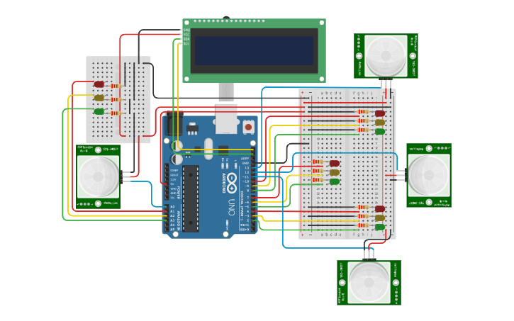 Circuit Design Traffic Light Controller 4 Ways With Pir Sensor Tinkercad