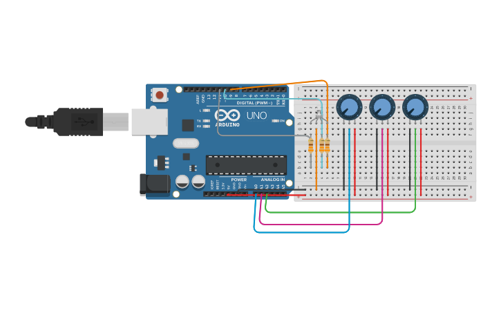 Circuit design LED RGB 5 D - Tinkercad